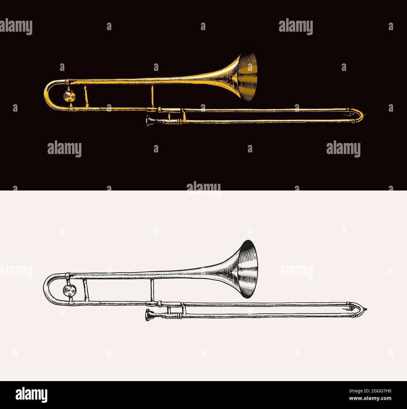 Musical wind jazz instrument trombone. Vector illustration classical ...