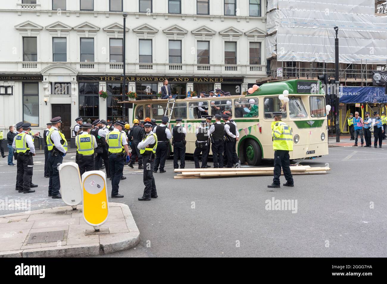 London, UK. 31st Aug, 2021. Protesters block the junction on the south ...