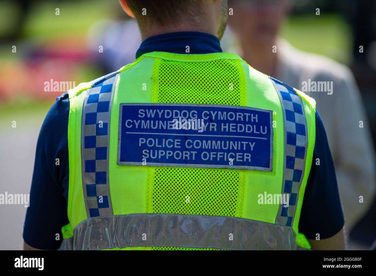A close-up of the rear of a Police Community Support Officer (PCSO) at ...