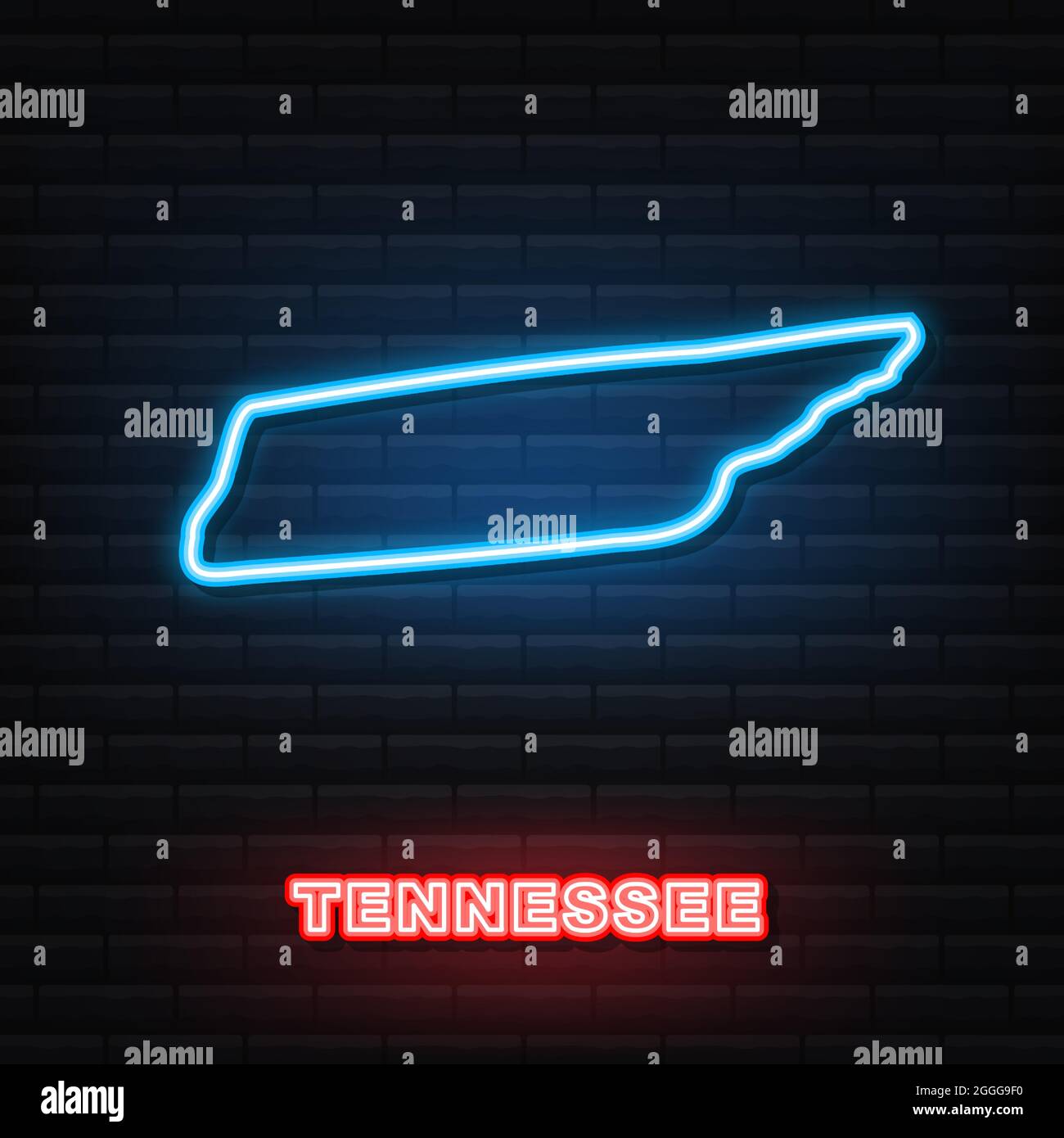 Neon icon map showing the state of Tennessee from the united state of ...