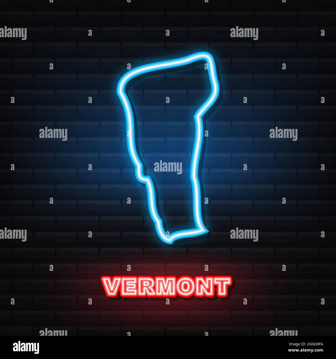 Neon Map of Vermont State United States of America, Vermont outline ...