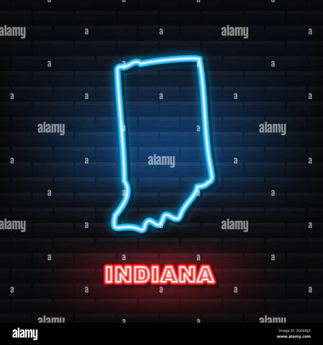 Neon icon map of the state of Indiana from the united state of america ...