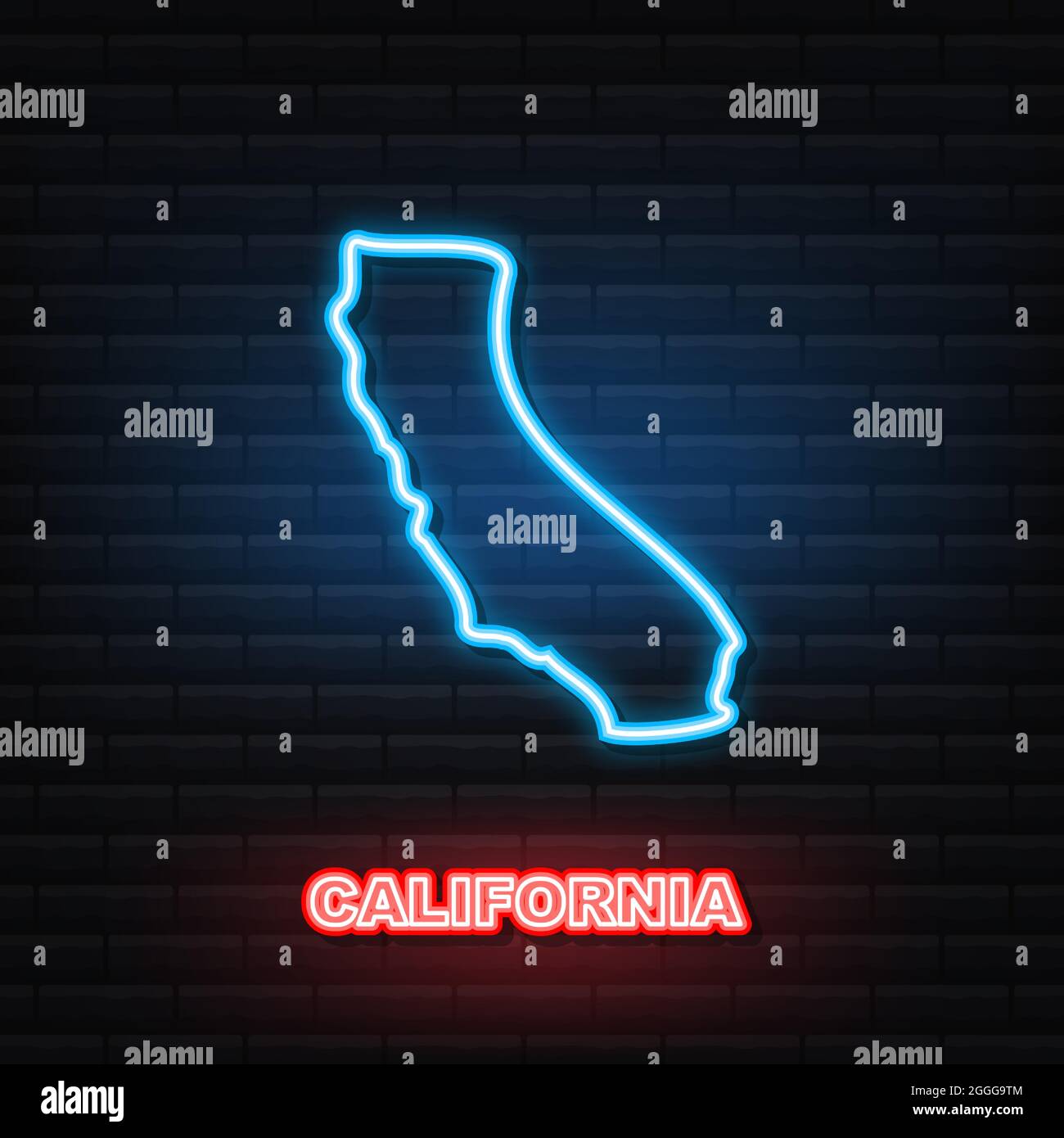 Neon icon map showing the state of California from the united state of ...