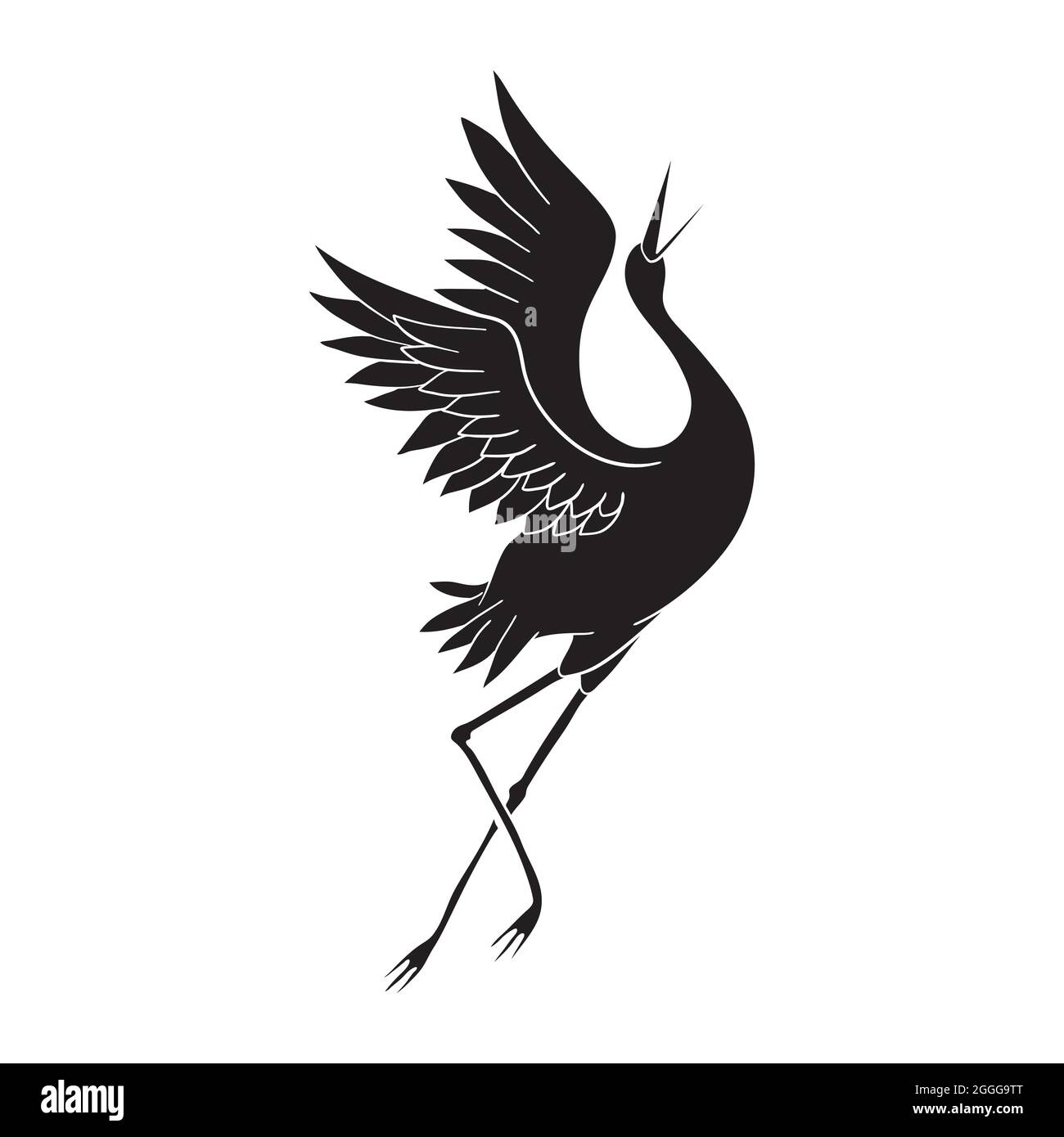 The silhouette of a flying crane on a white background. Vector ...