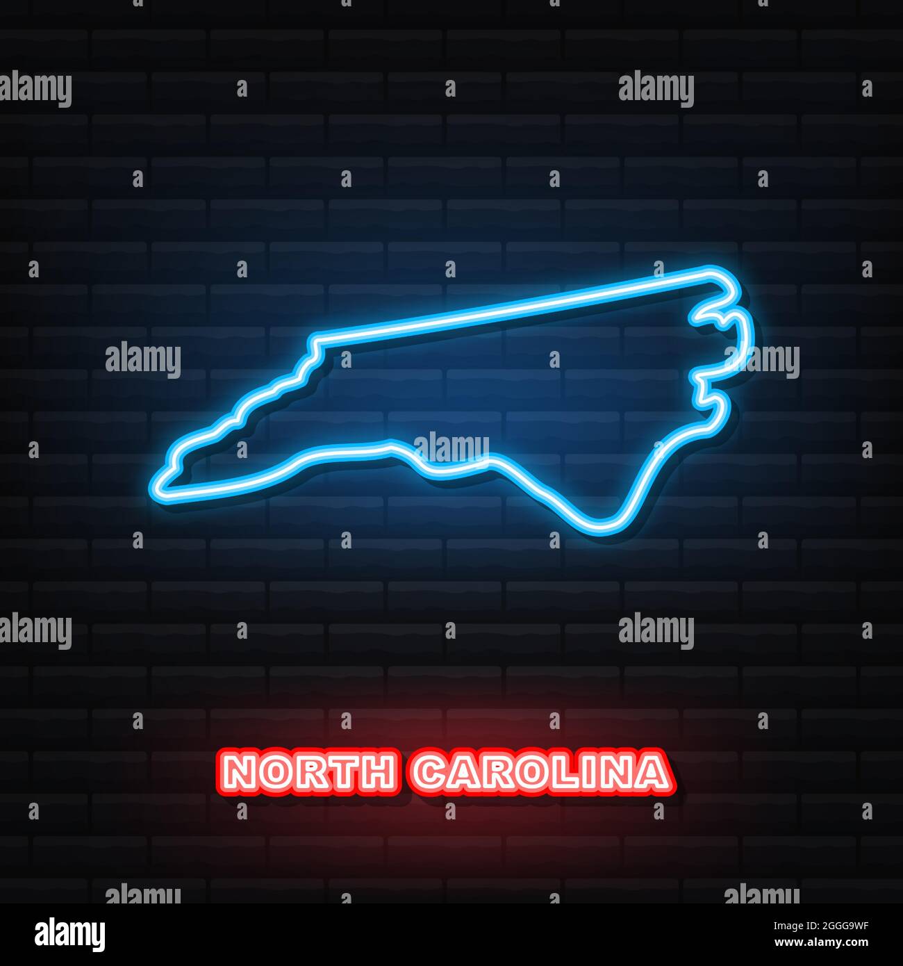 Neon icon map of the state of North Carolina from the united state of ...