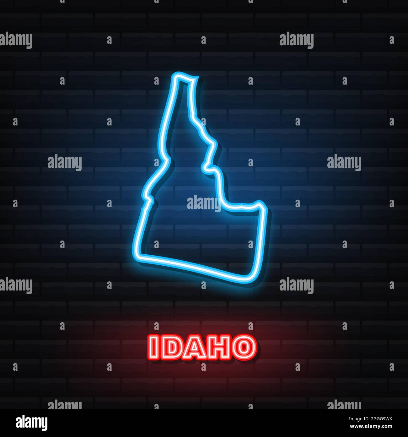 Neon icon map showing the state of Idaho from the united state of ...