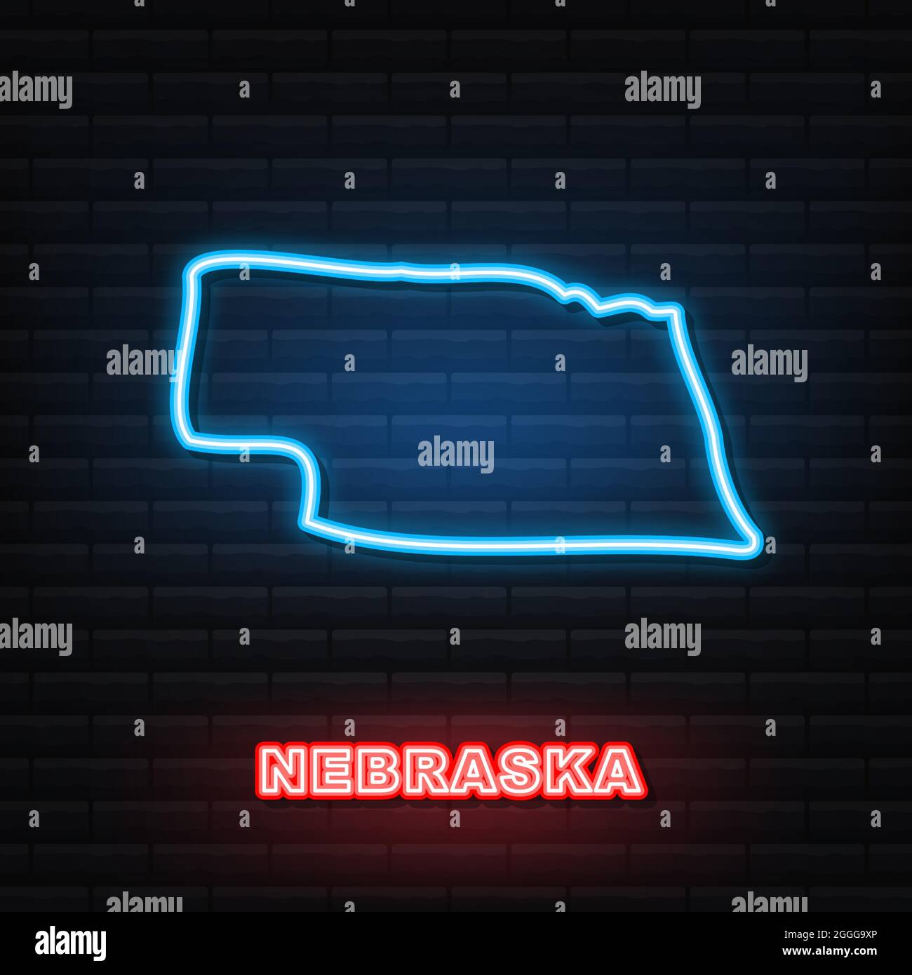 Nebraska USA federal state map neon icon. Vector illustration Stock ...