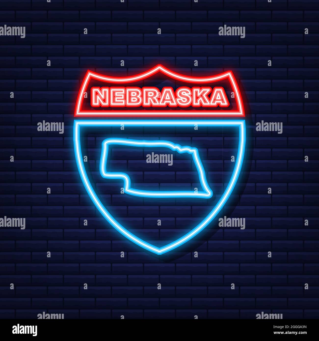 Nebraska USA federal state map neon icon. Vector illustration Stock ...
