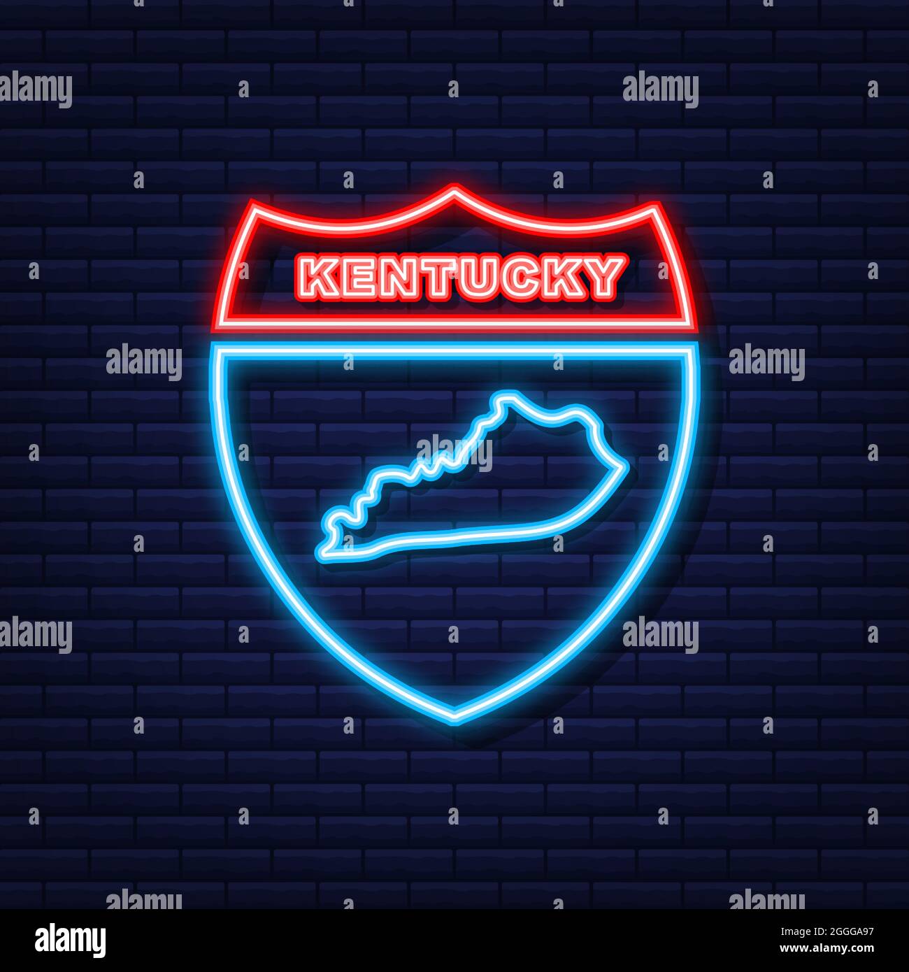 Neon icon map of the state of Kentucky from the united state of america ...
