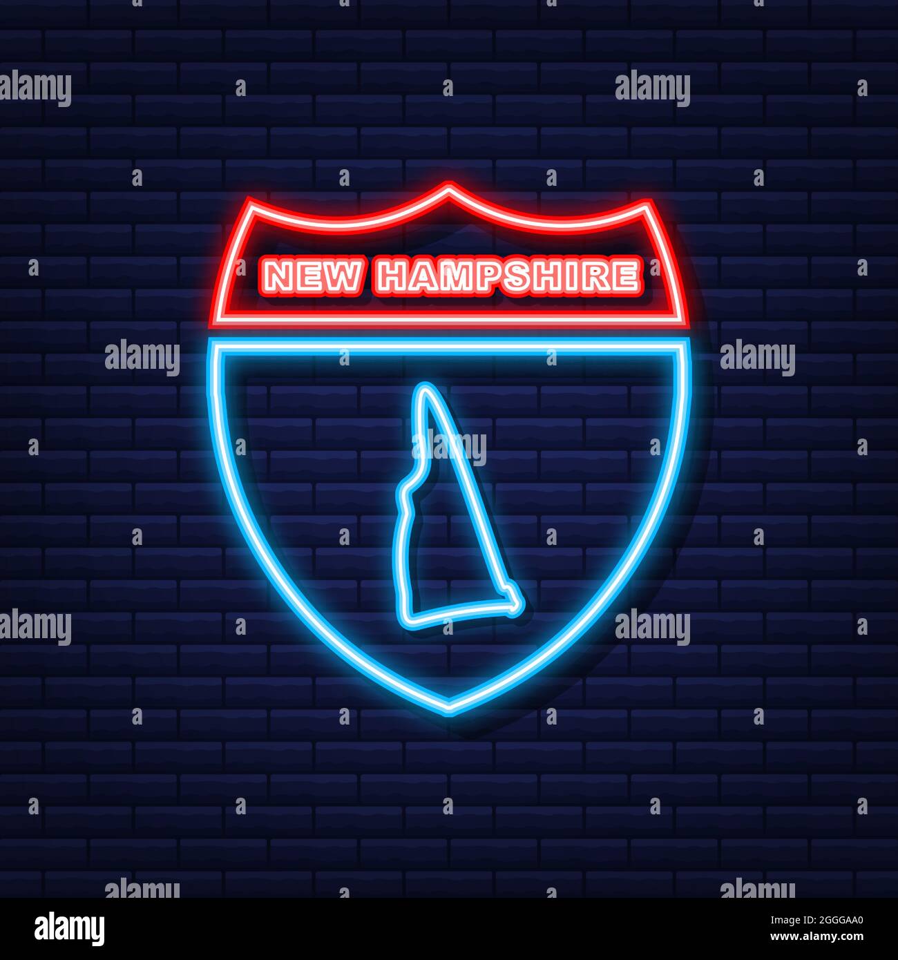 Neon Map of New hampshire State United States of America, New Hampshire ...