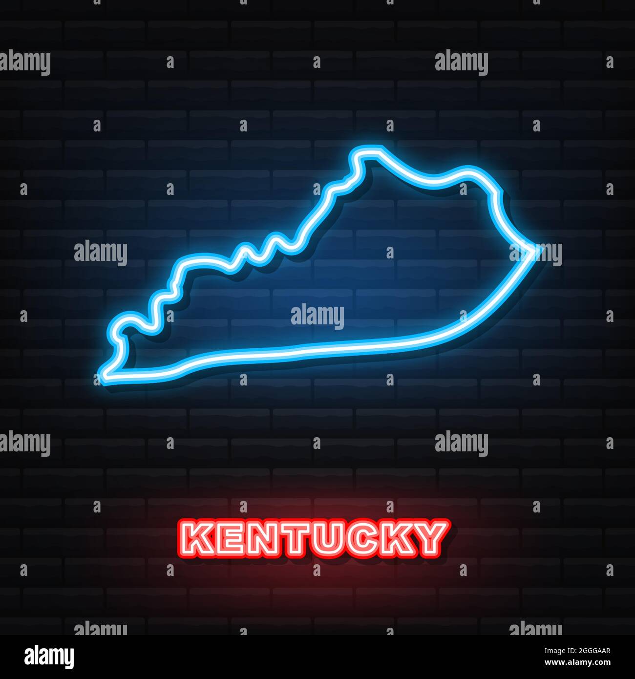 Neon icon map of the state of Kentucky from the united state of america ...