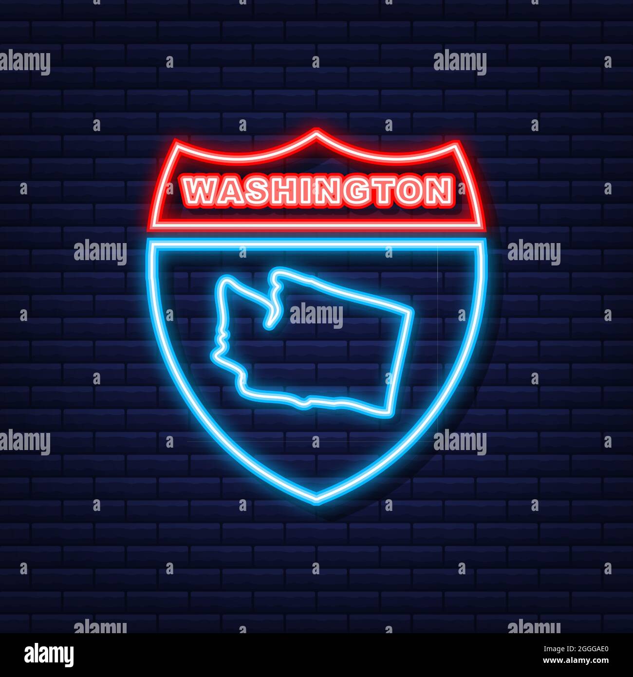Neon Map of Washington State United States of America, Washington ...