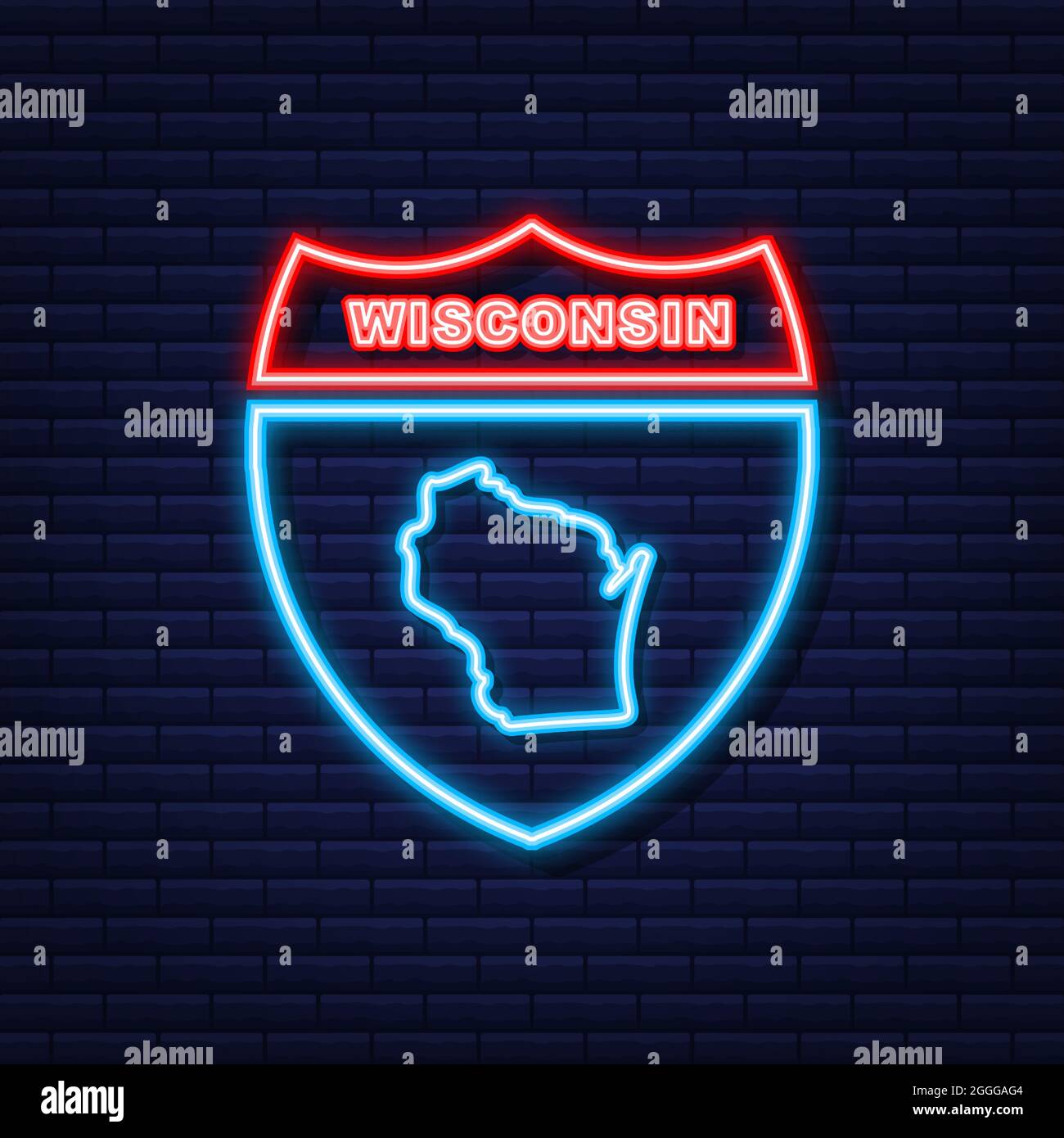 Neon icon map of the state of Wisconsin from the united state of ...