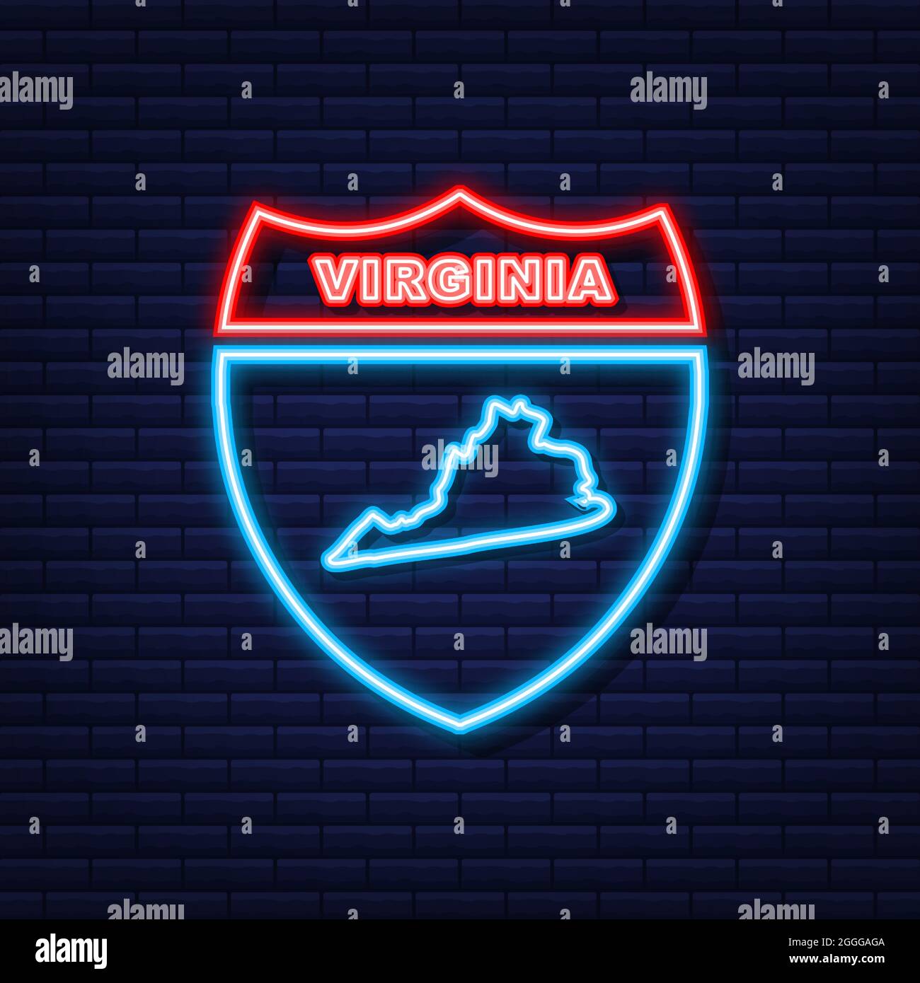 Neon icon map of the state of Virginia from the united state of america ...