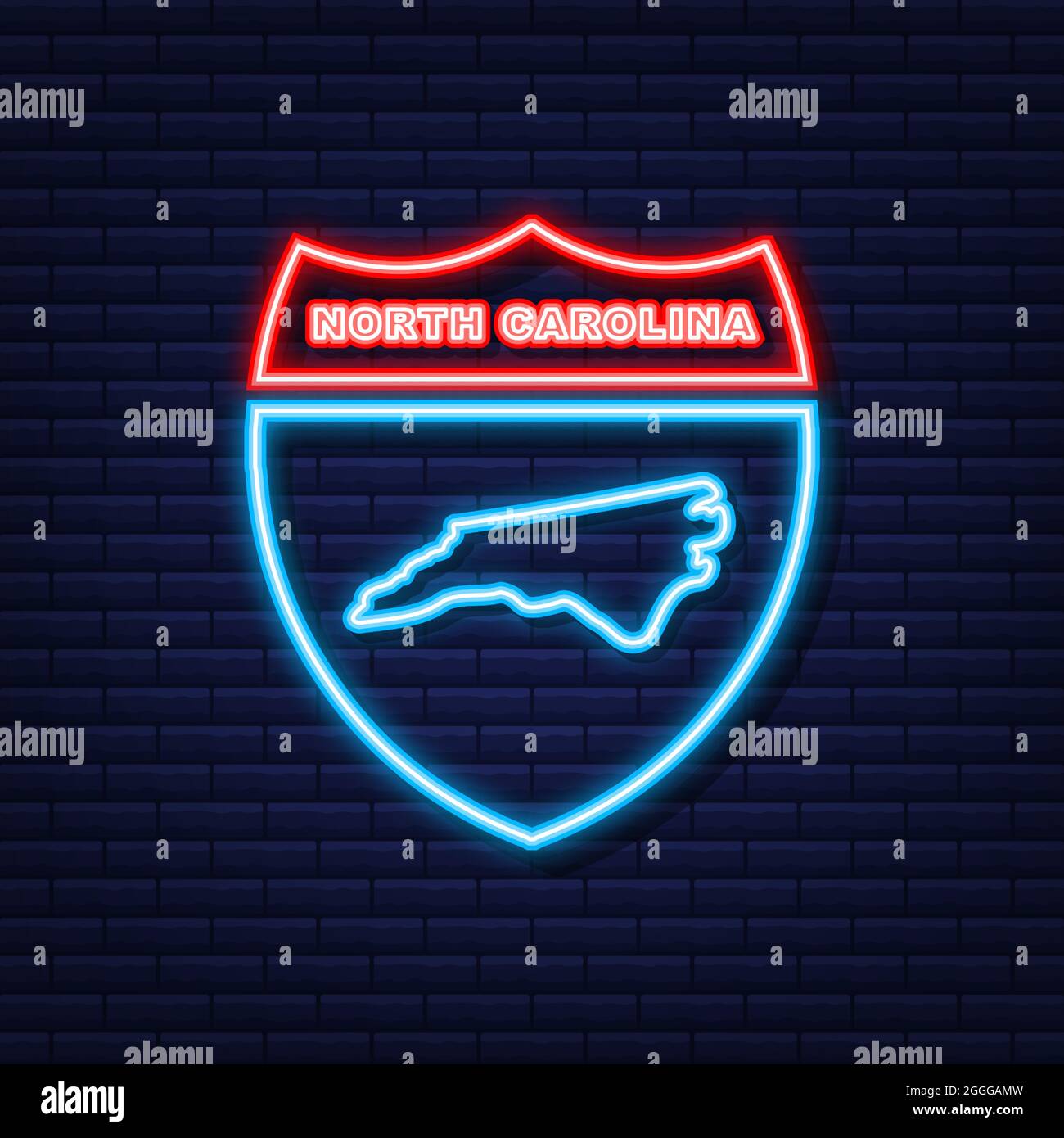 Neon icon map of the state of North Carolina from the united state of ...