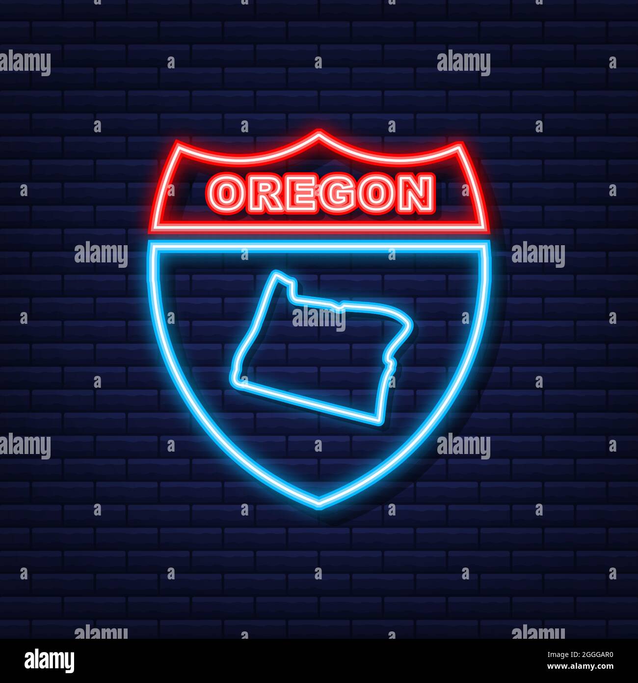 Neon icon map of the state of Oregon from the united state of America ...
