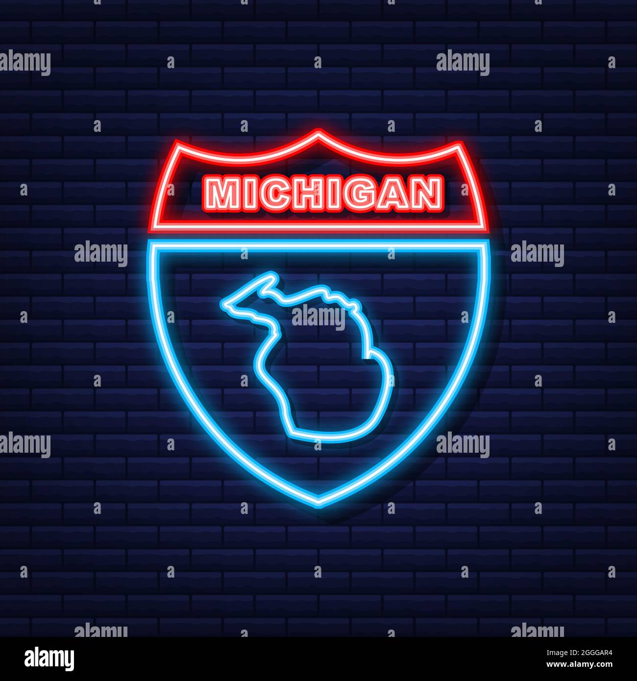 Neon icon map of the state of Michigan from the united state of america ...