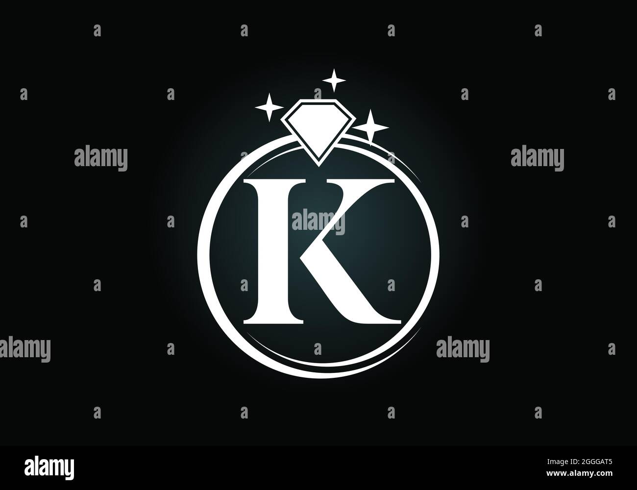 Initial K monogram letter alphabet in a circle with Diamond. Diamond ...