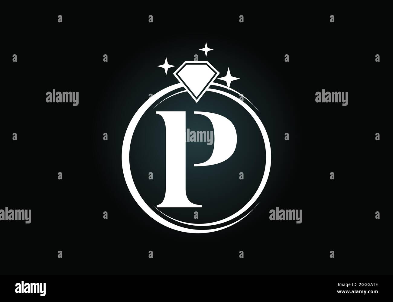 Initial P monogram letter alphabet in a circle with Diamond. Diamond ...