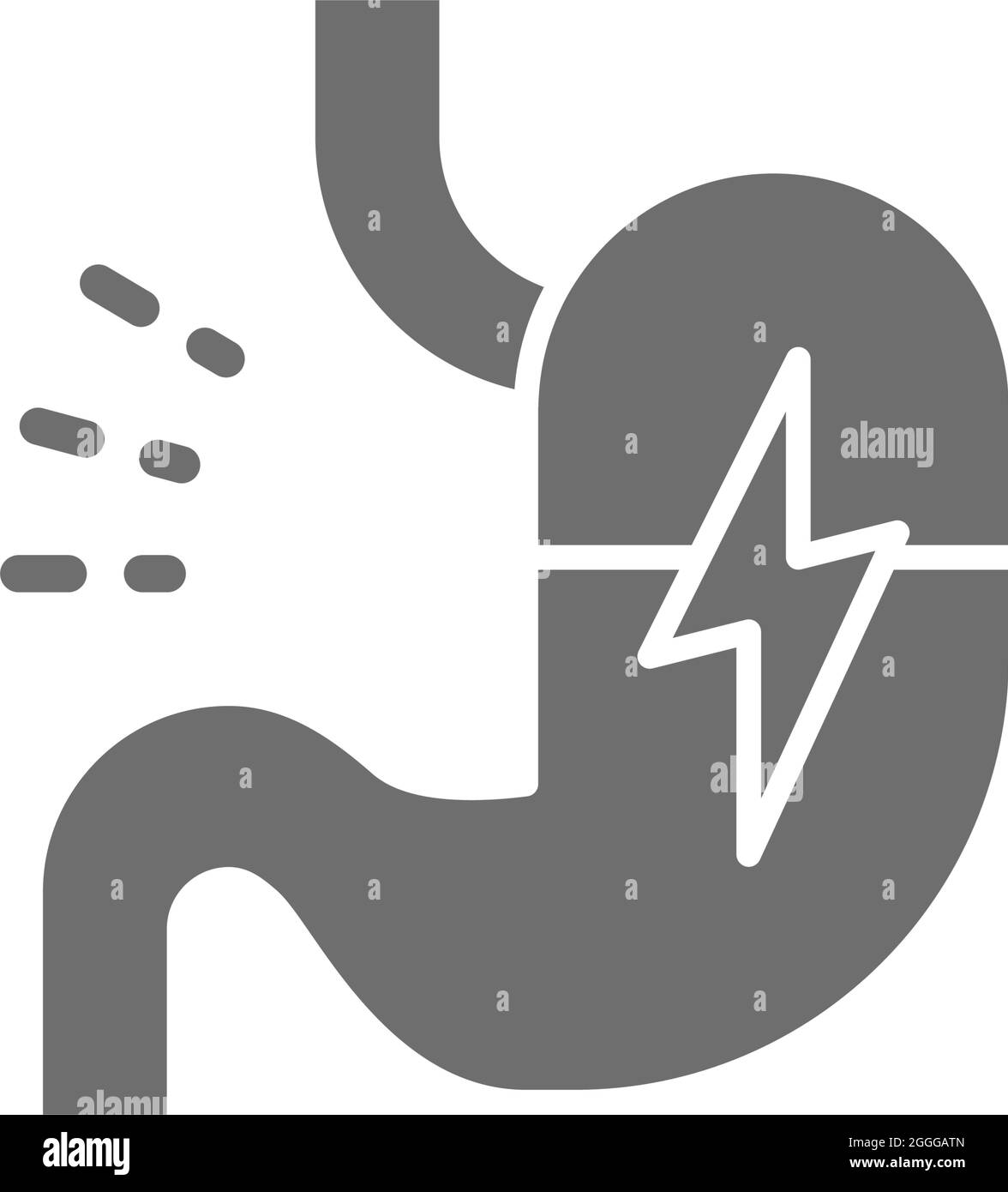 Stomach ache, abdominal pain grey icon. Isolated on white background ...