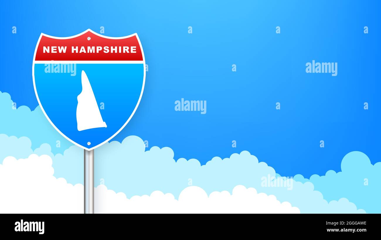 New Hampshire map on road sign. Welcome to State of New Hampshire ...