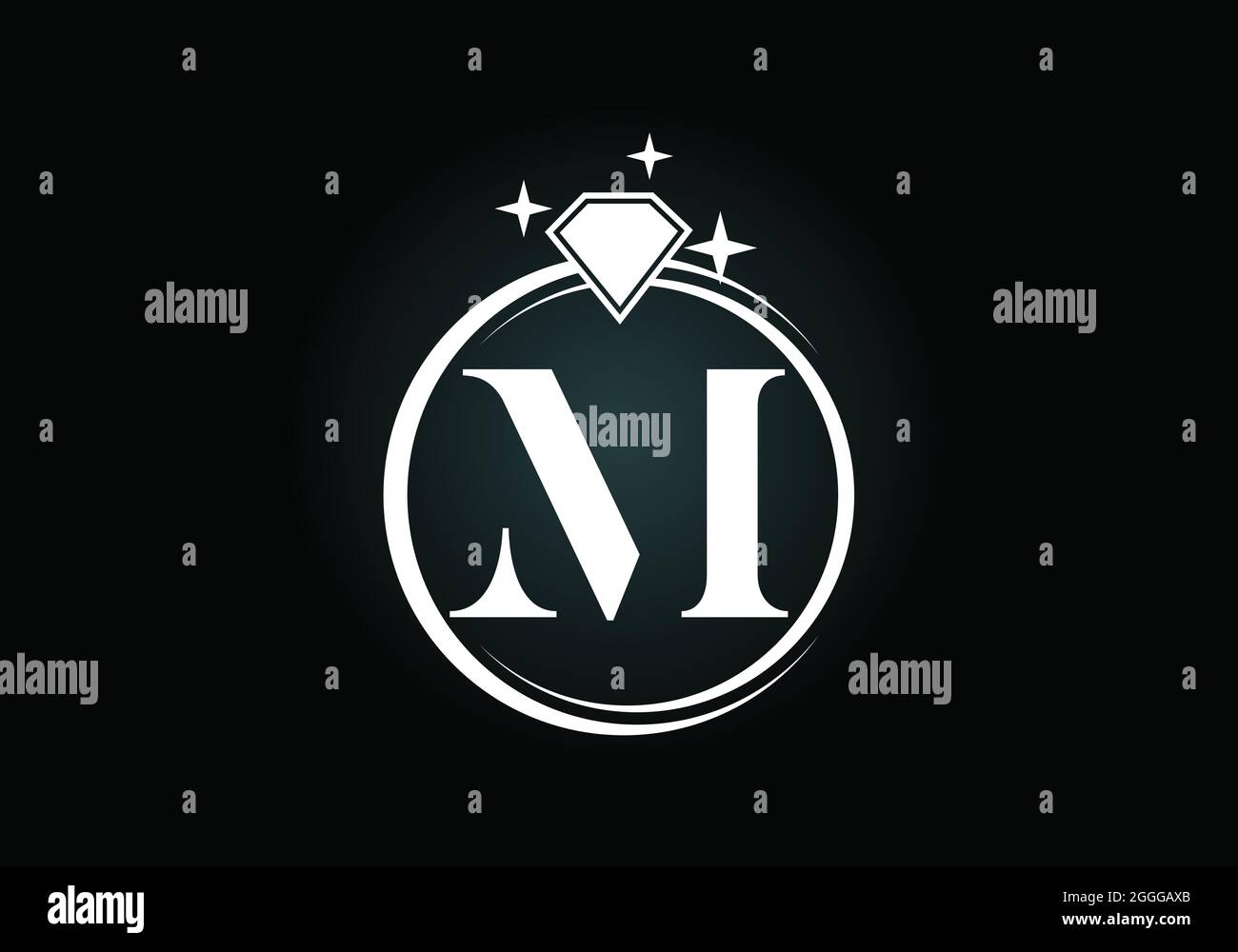 Initial M monogram letter alphabet in a circle with Diamond. Diamond ...