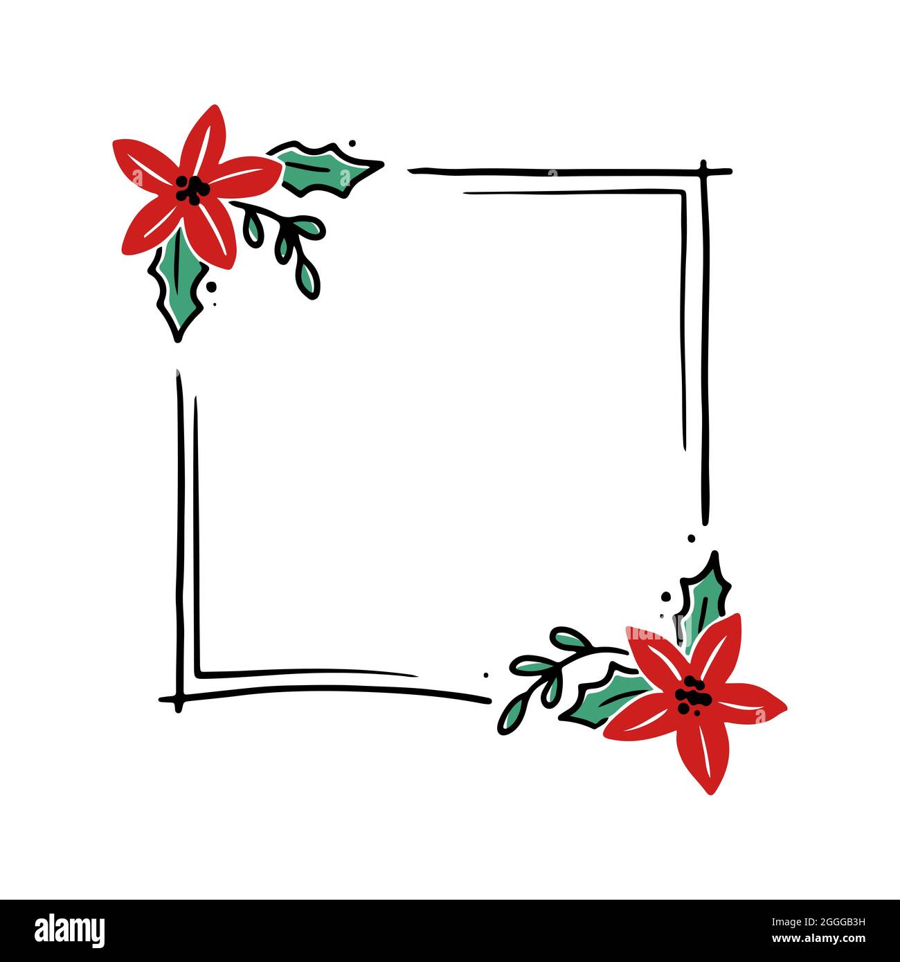Chrirtmas floral frame with rectangle shape. Doodle hand drawn style ...
