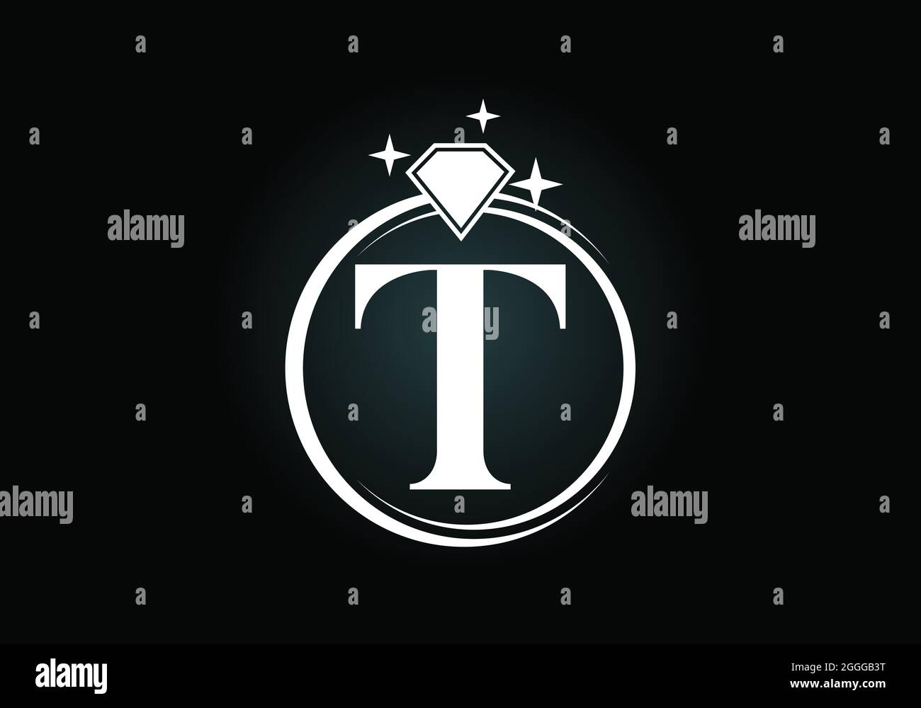 Initial T monogram letter alphabet in a circle with Diamond. Diamond ...