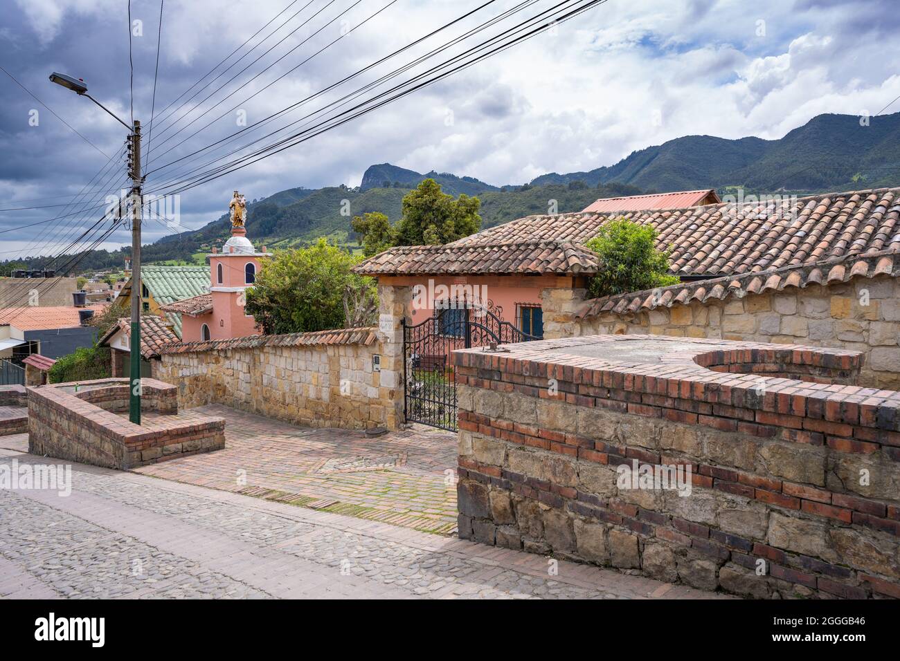 Typical street of the village of Tabio in the Cundinamarca region of ...