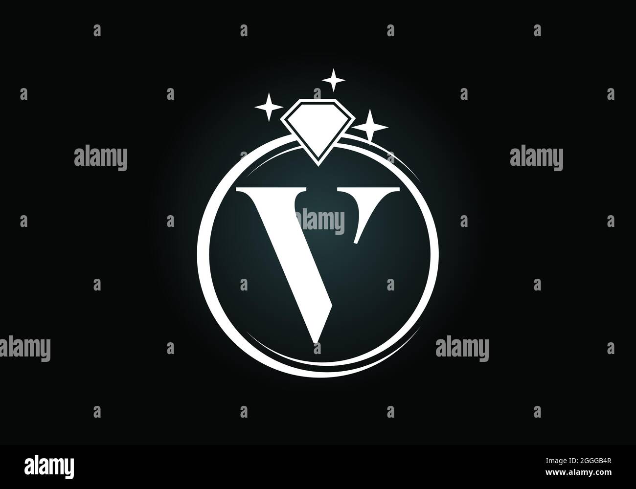 Initial V monogram letter alphabet in a circle with Diamond. Diamond ...