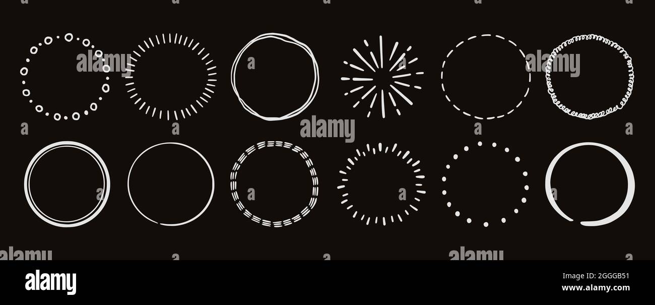 Hand drawn chalkboard circle line badge set. Rustic, chalk grunge style ...