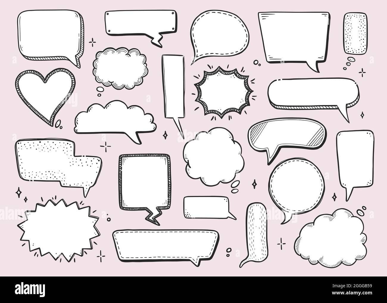 Comic speech bubble set with round, star, cloud shape. Hand drawn ...
