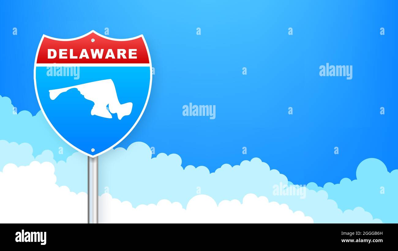 Delaware map on road sign. Welcome to State of Delaware. Vector ...