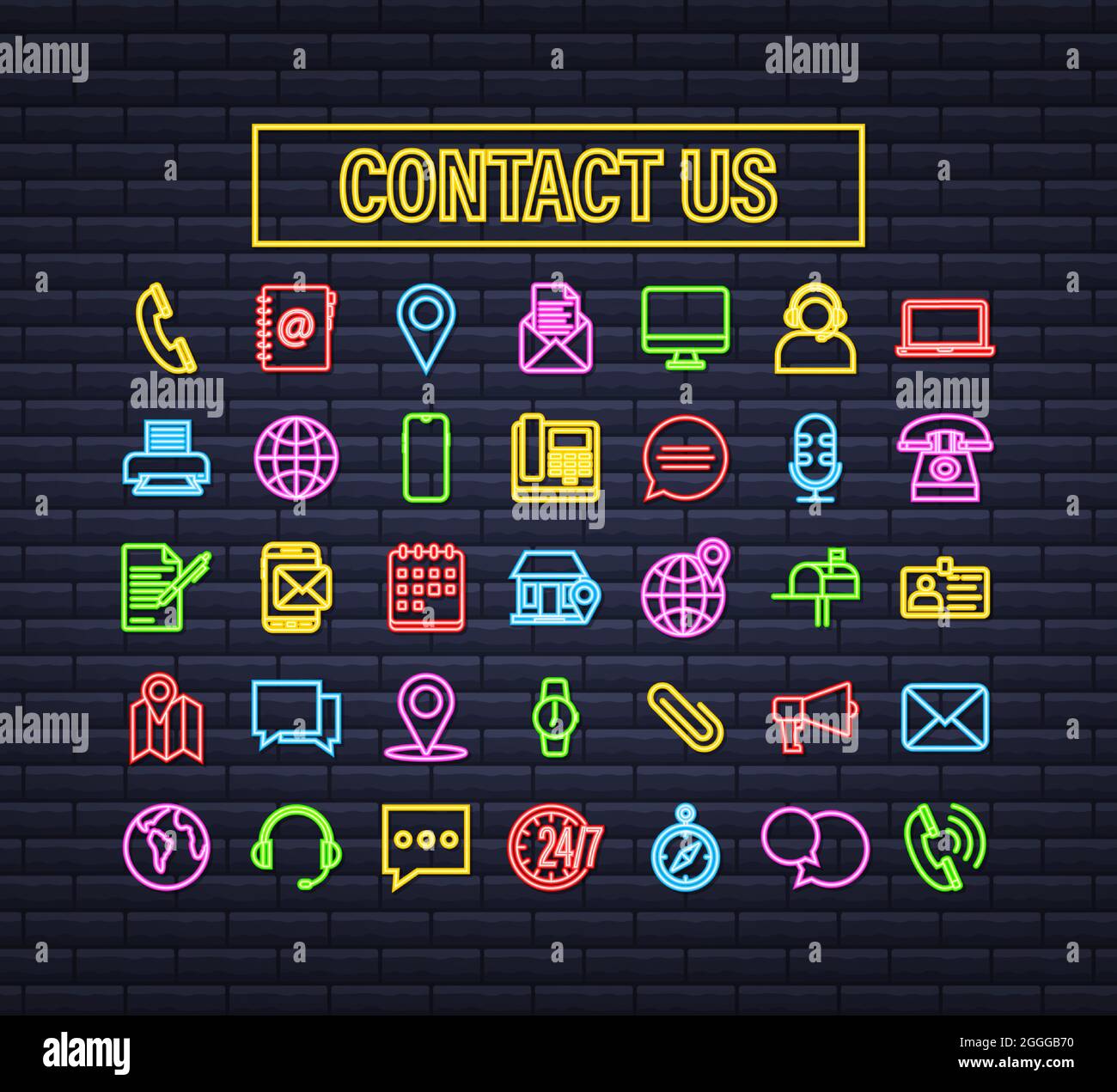 Trendy neon icon with contact us Thin line business icon set. for web ...