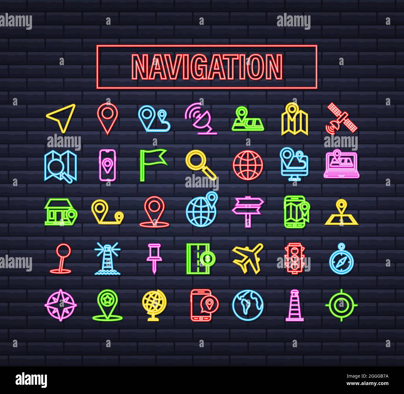 Navigation and Map neon icons set. Vector stock illustration Stock ...