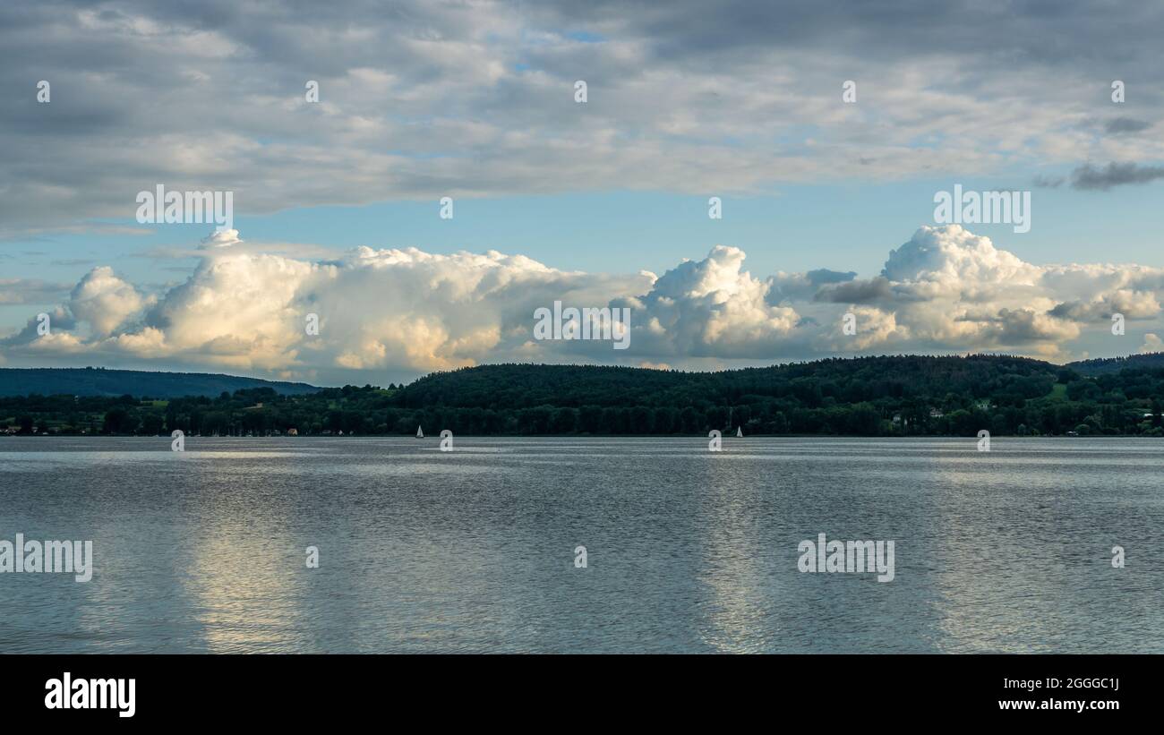 Storm at Lake Constance with beautiful cloud formations in the sky ...