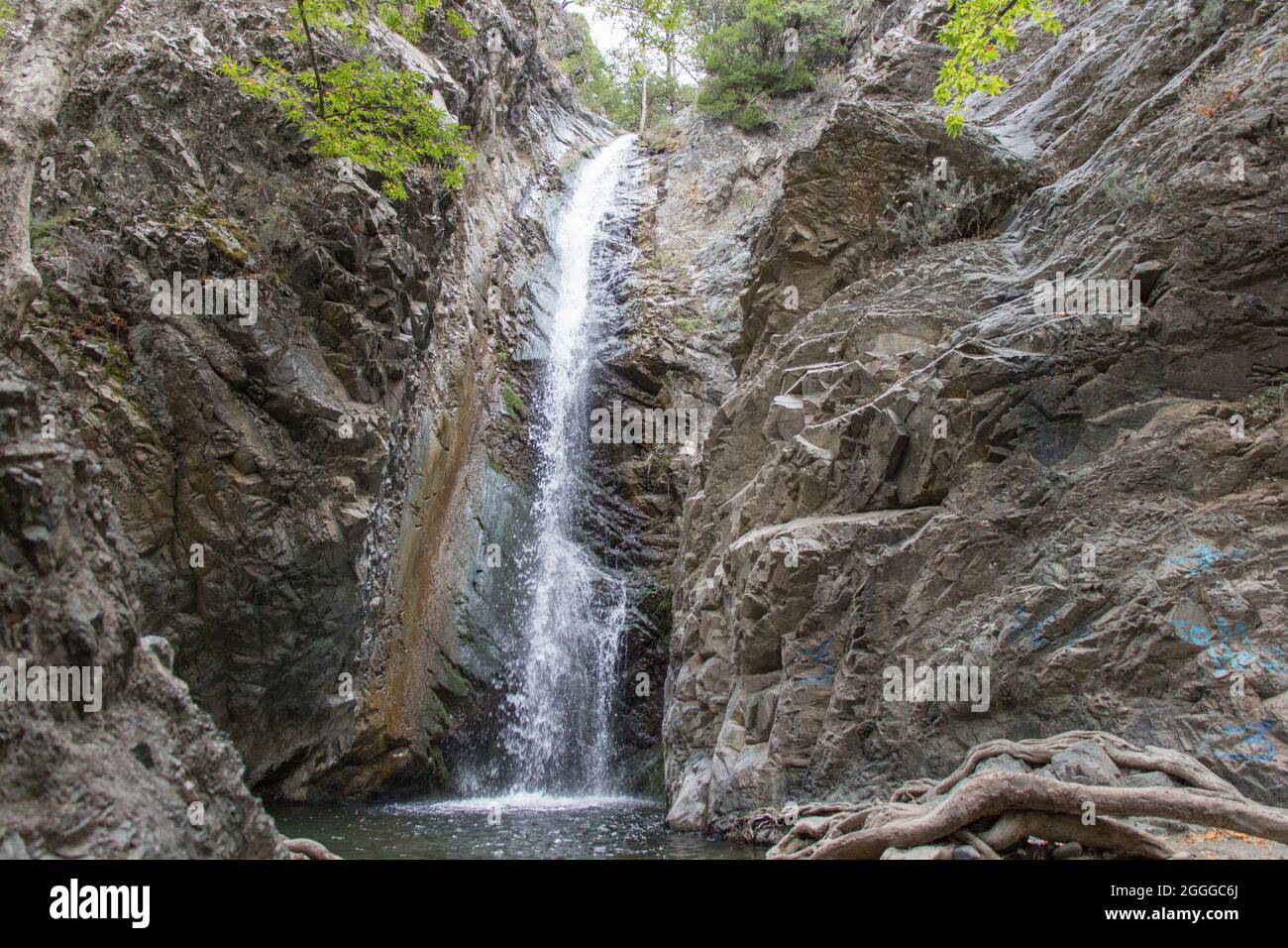The view of Millomeris waterfall, Pano Platres, Cyprus Stock Photo - Alamy