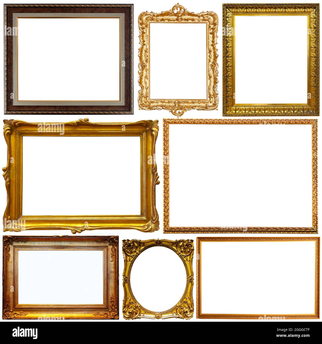 Collection of old empty art frames in different shapes isolated Stock ...
