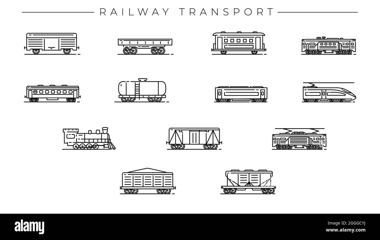 Railway Transport concept line style vector icons set Stock Vector ...