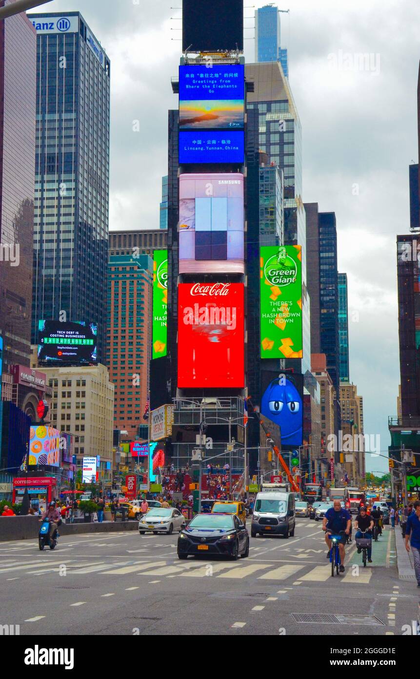 New York City street view at Times Square in Garment District. 7th ...