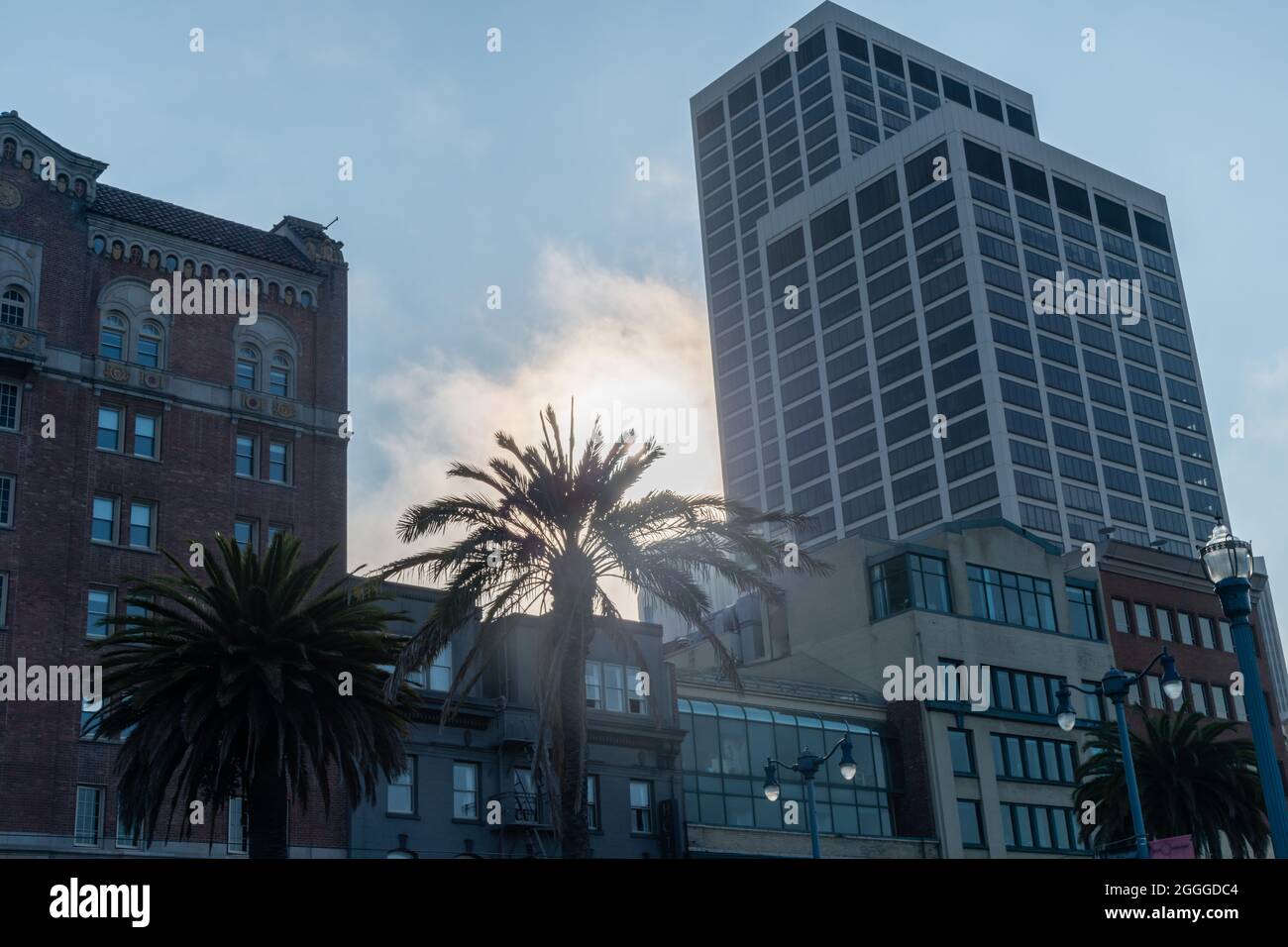 Scenic Embarcadero waterfront vista at sunset, San Francisco, Northern ...