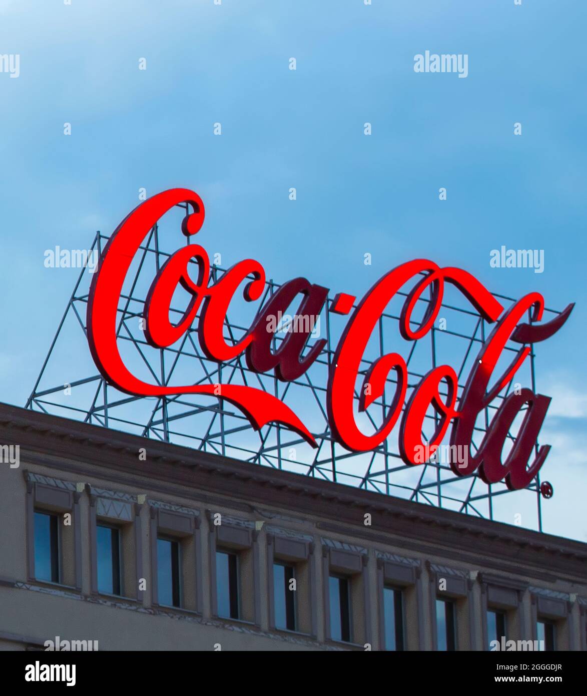 The red Coca Cola brand on the building Stock Photo - Alamy