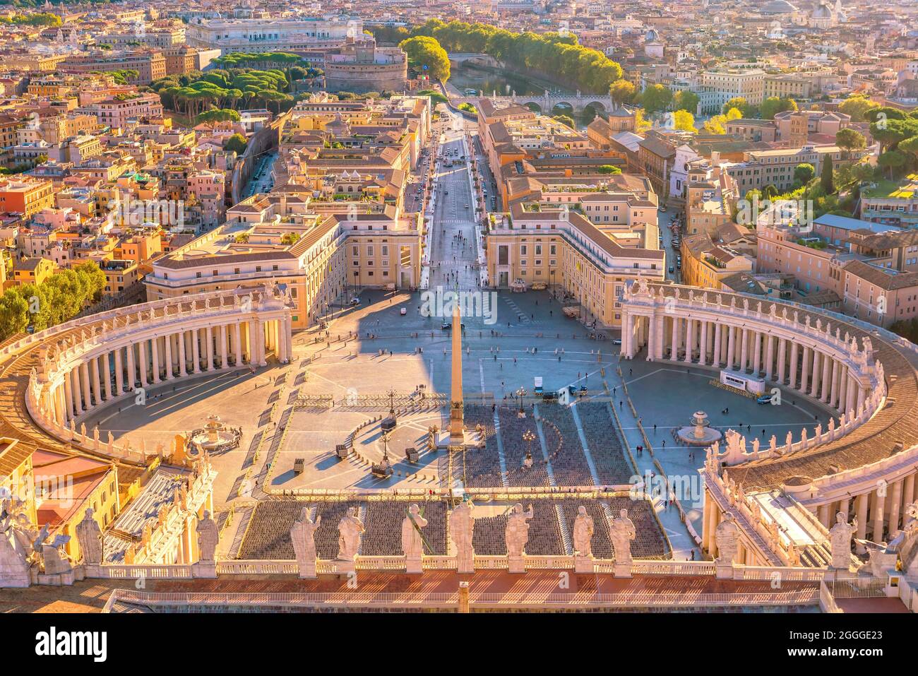 View of St. Peter Square and Rome skyline from the Dome of St. Peter ...