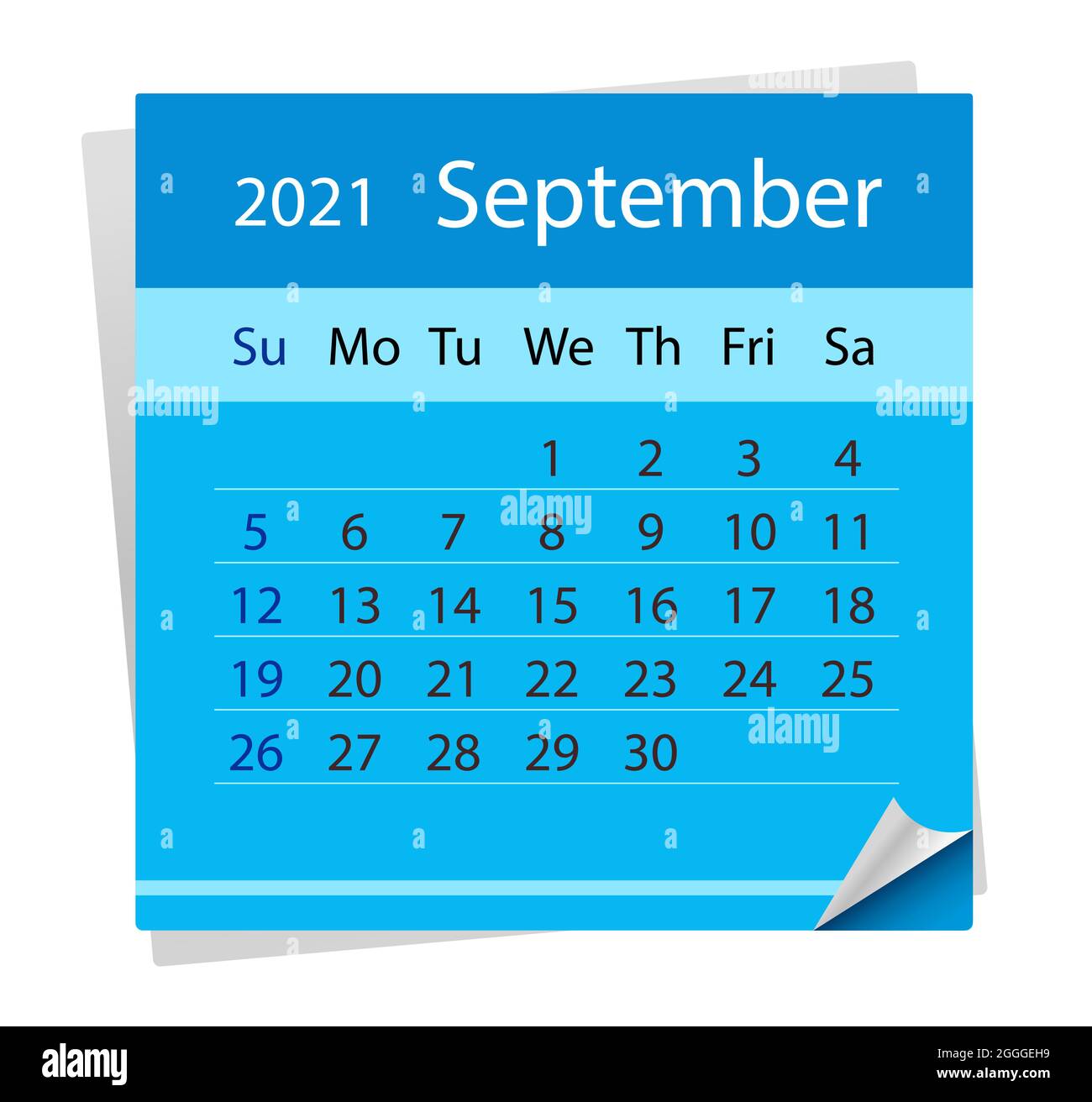 Calendar sheet on month of September 2021. Vector Illustration Stock ...