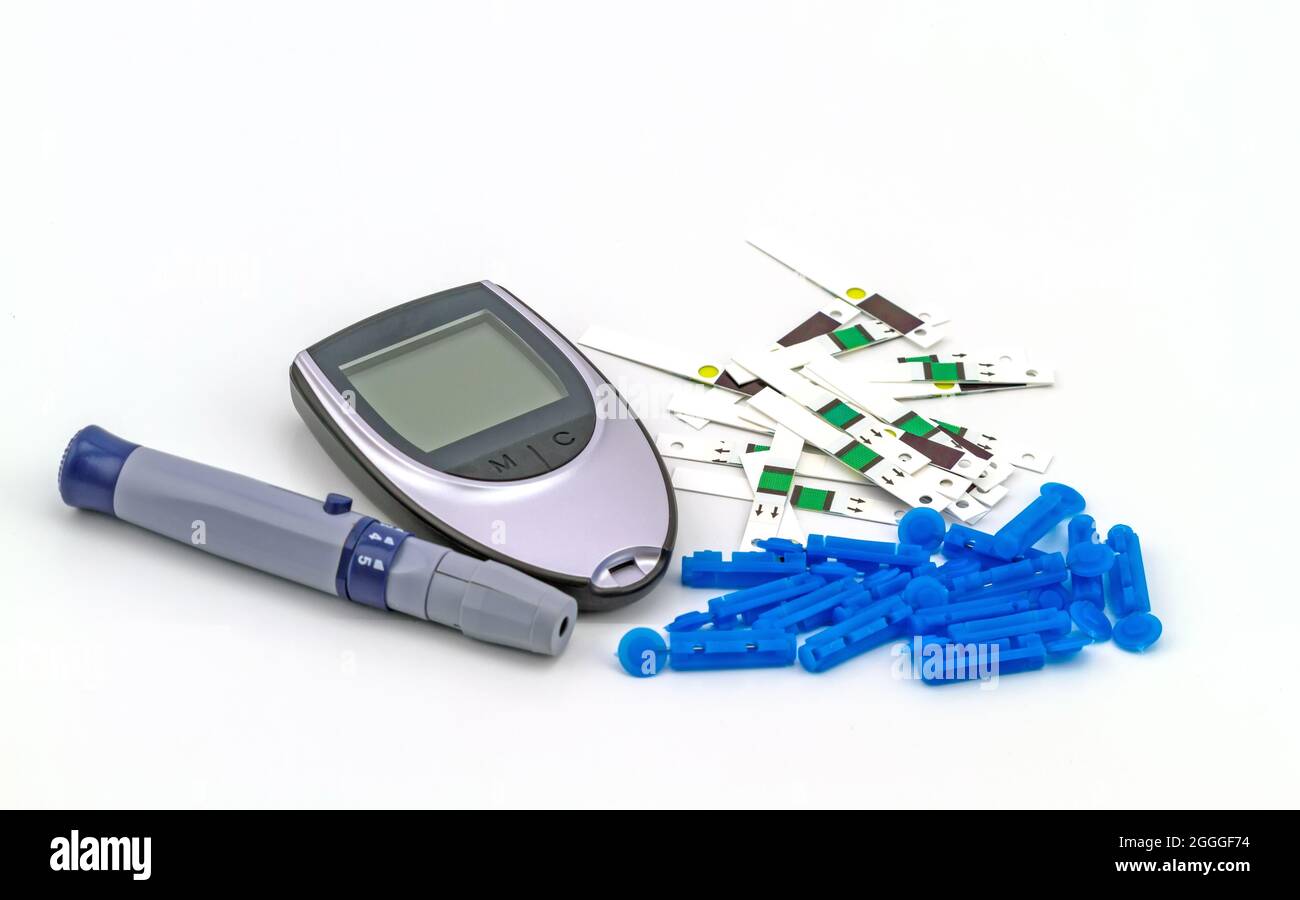 Many strip test of blood glucose meter, the blood sugar value is ...