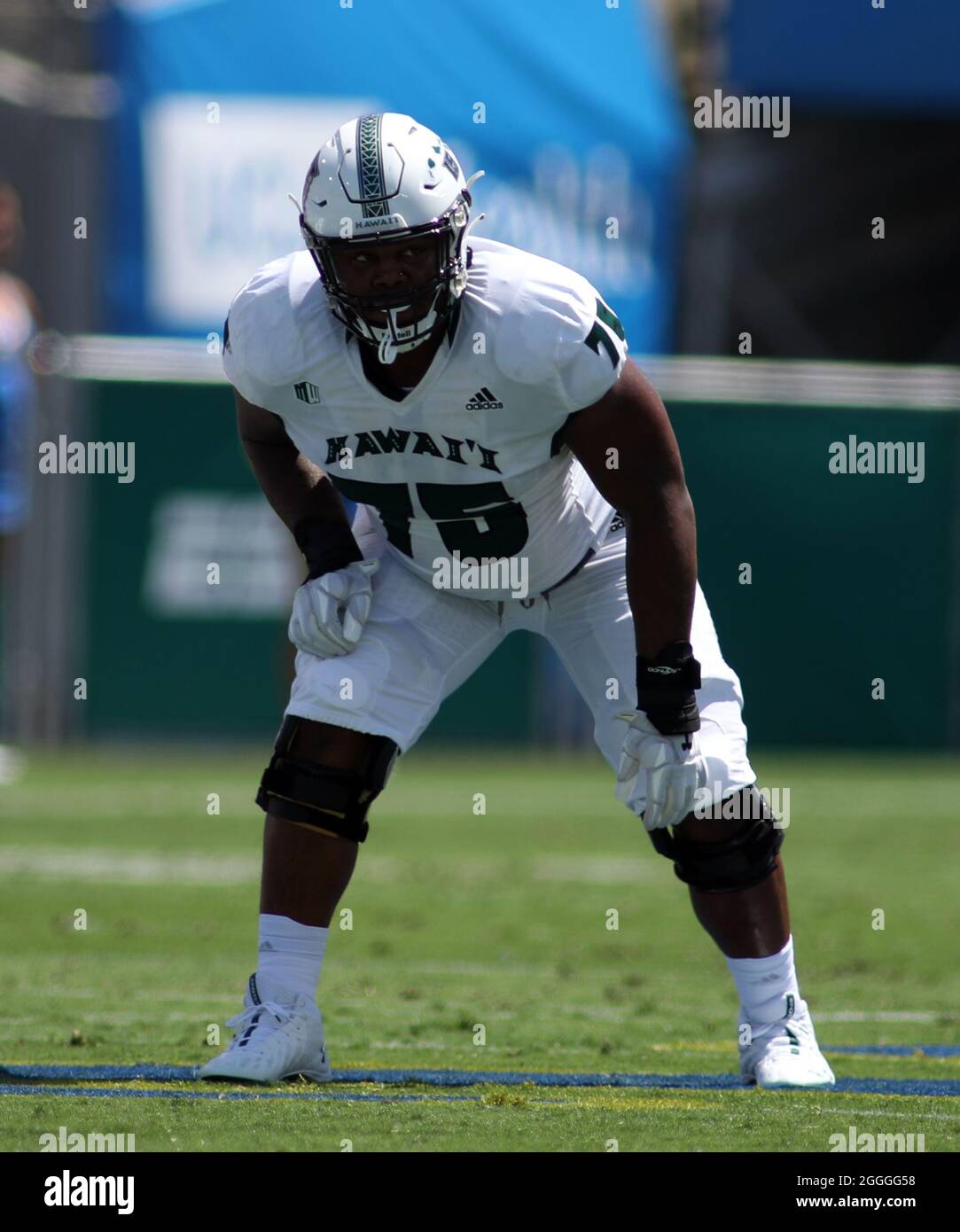 Hawaii Rainbow Warriors offensive lineman Ilm Manning #75 August 28 ...