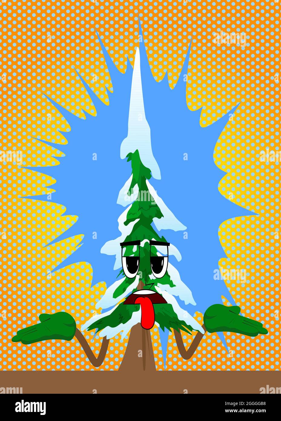 Cartoon winter pine trees with faces shrugs shoulders expressing don't ...