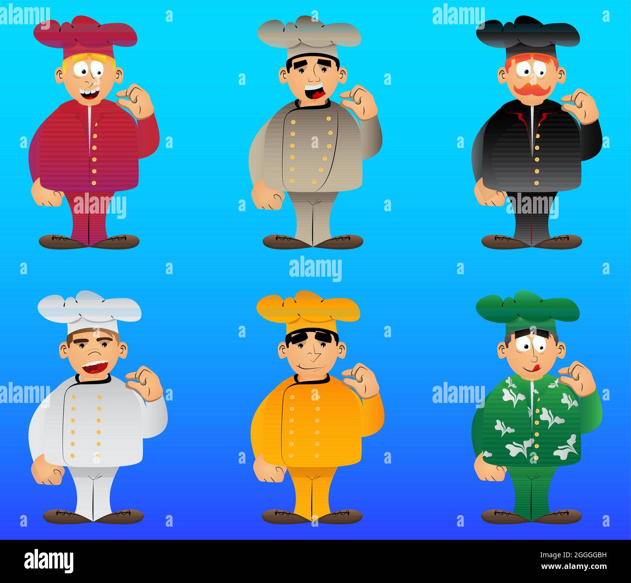 Fat male cartoon chef in uniform gesturing a small amount with hand ...
