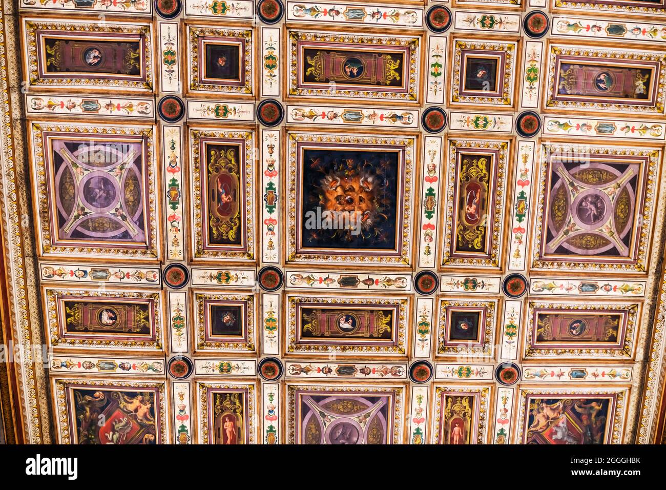 Decorative ceiling of the National Gallery of Umbria in Perugia Italy ...