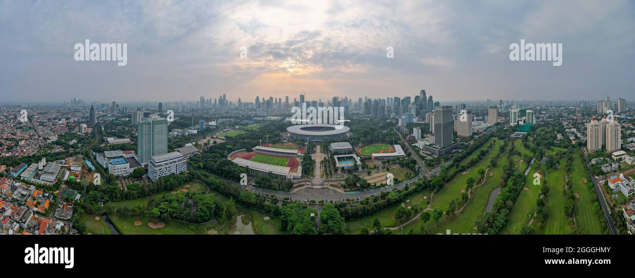 Aerial top view of the Beautiful scenery of Senayan Stadium. with ...